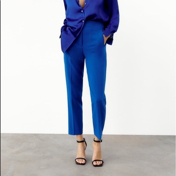 Zara | Pants & Jumpsuits | Zara Blogger Tapered Waist Royal Blue Pants ...